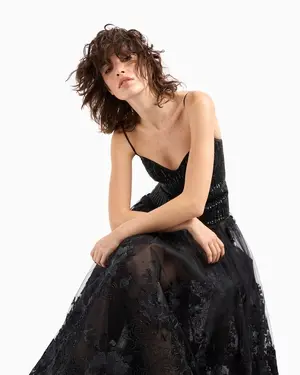 Giorgio Armani Bustier Top With Pinstripe Embroidery