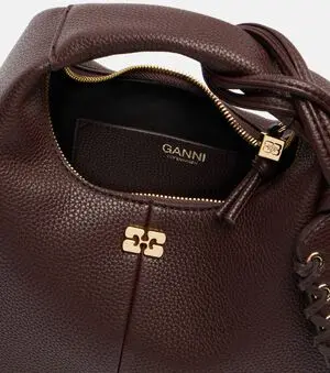 GANNI Textured Leather Mini Tote Bag - Brown