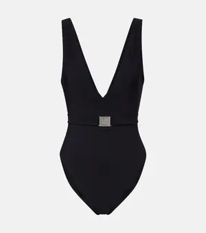 Tory Burch Double T Belted One-piece Swimsuit - Black