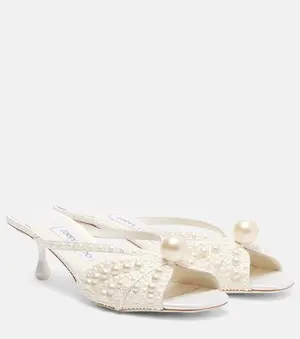 JIMMY CHOO Siva 50 Embellished Satin Mules - White