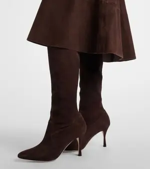 Manolo Blahnik Myconia Suede Knee-high Boots