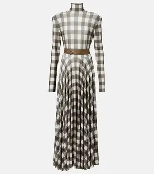 Norma Kamali Checked Turtleneck Jersey Midi Dress