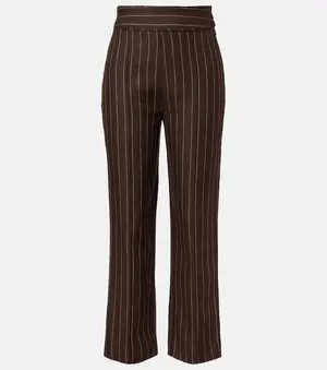 Posse Thea Pinstriped Linen Pants - Brown