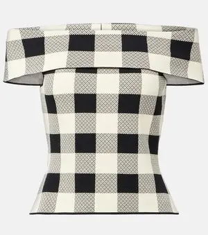 Posse Pippa Checked Off-shoulder Top - Multicoloured