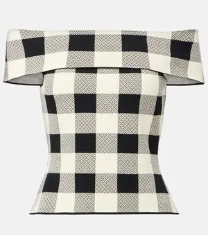 POSSE Pippa Checked Off-Shoulder Top