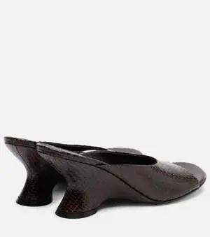 Dries Van Noten 75 Snake-effect Leather Wedge Mules