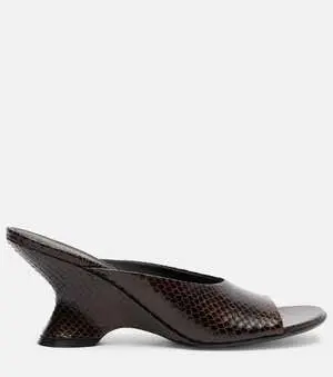 Dries Van Noten 75 Snake-effect Leather Wedge Mules