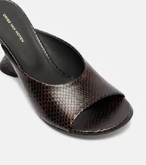 Dries Van Noten 75 Snake-effect Leather Wedge Mules