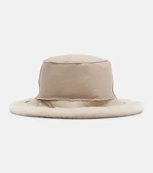 Brunello Cucinelli Shearling-trimmed Leather Boater Hat - Beige