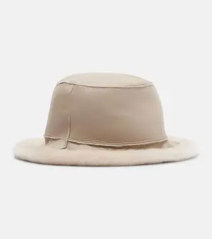 Brunello Cucinelli Shearling-trimmed Leather Boater Hat