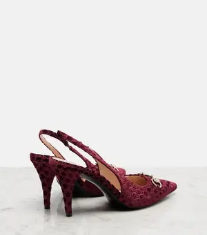 Gucci Horsebit Gg Velvet Slingback Pumps