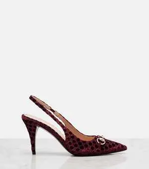 Gucci Horsebit Gg Velvet Slingback Pumps