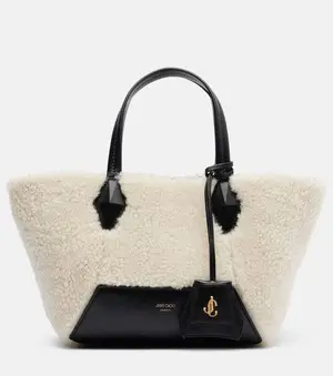 JIMMY CHOO Diamond Small Shearling Tote Bag - White