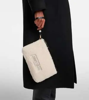 JIMMY CHOO Shearling Logo Pouch