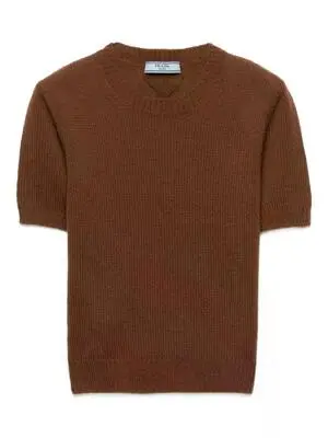 Prada Ribbed Short-sleeve Sweater
