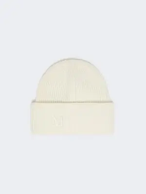 Max Mara Rib-Knit Cashmere Beanie Hat White