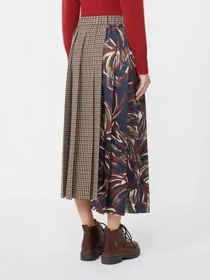 Max Mara Pleated Houndstooth Wool Midi Skirt