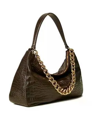 TWINSET Liliane Crocodile-effect Chain Shoulder Bag - Black