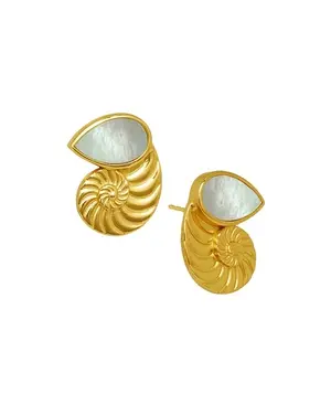 OTTOMAN HANDS Nautilus Seashell Mother Of Pearl Stud Earrings - Metallic Gold