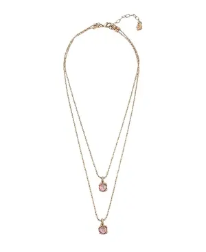 UNODE50 18k Gold Plated Layered Necklace With Pink Crystal Pendants - Silver