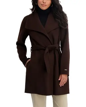 Tahari Ella Belted Wrap Coat - Chocolate