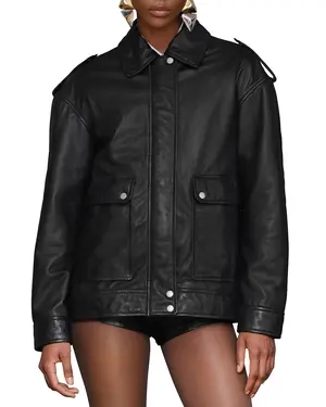 Avec Les Filles Genuine Leather Aviator Jacket