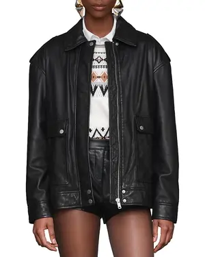 Avec Les Filles Genuine Leather Aviator Jacket