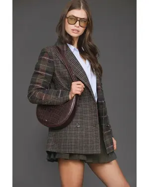 Avec Les Filles Pattern Block Plaid Blazer