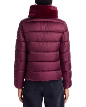 SAVE THE DUCK Mei Faux Fur Trim Quilted Jacket - Wine Red
