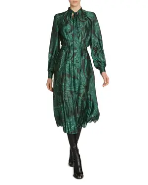 Etro Printed Tie Neck Midi Dress