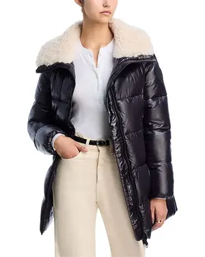 SAVE THE DUCK Bonita Faux Shearling Puffer Jacket - Black