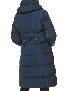 Cole Haan Taffeta Down Zip-front Coat - Navy