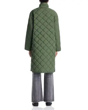 Bernardo Quilted Woven Coat - Olive