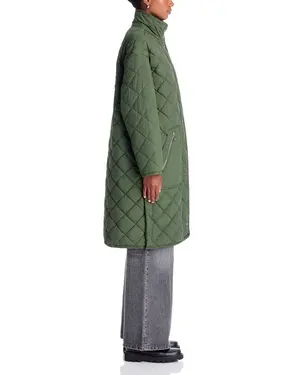 Bernardo Quilted Woven Coat - Olive