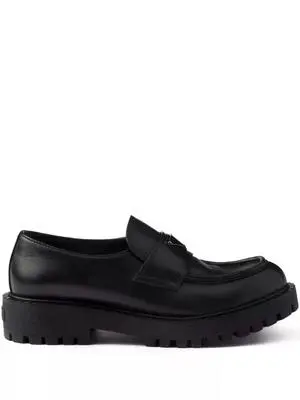 Prada Enamelled-triangle Logo Leather Loafers