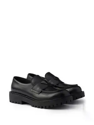 Prada Enamelled-triangle Logo Leather Loafers