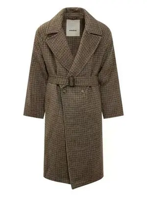 A PAPER KID Belted Houndstooth Double-breasted Coat