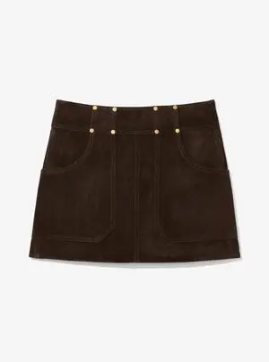 Michael Kors Suede Mini Skirt With Gold-tone Detailing