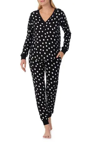 Kate Spade New York Print Henley Pajamas - Black Ivory Dot