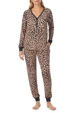 Kate Spade New York Print Henley Pajamas - Brown Animal Print