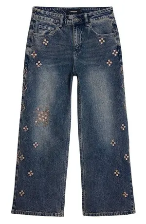 Desigual Wide Leg Embroidered Jeans