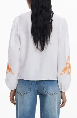 Desigual Embroidered Hammered Satin Top