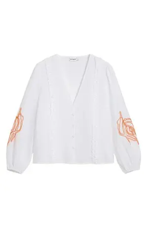Desigual Embroidered Hammered Satin Top