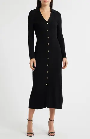 Julia Jordan Collar Long Sleeve Rib Maxi Sweater Dress - Black