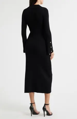 Julia Jordan Collar Long Sleeve Rib Maxi Sweater Dress - Black