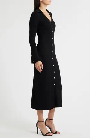 Julia Jordan Collar Long Sleeve Rib Maxi Sweater Dress - Black