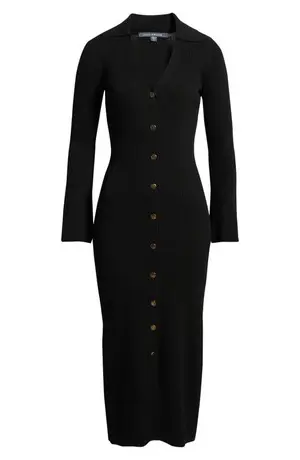Julia Jordan Collar Long Sleeve Rib Maxi Sweater Dress - Black