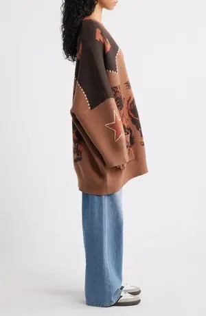 DRESSED IN LALA Wild Mustang Oversized Cardigan - Brown