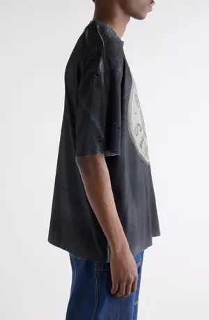 Acne Studios Exford U Distressed Coated Button Logo Graphic T-shirt