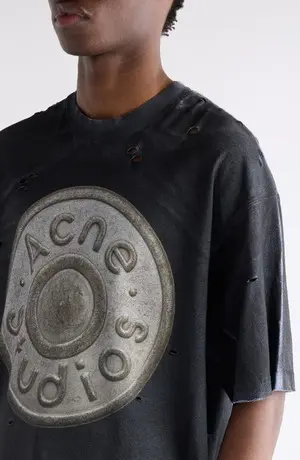 Acne Studios Exford U Distressed Coated Button Logo Graphic T-shirt